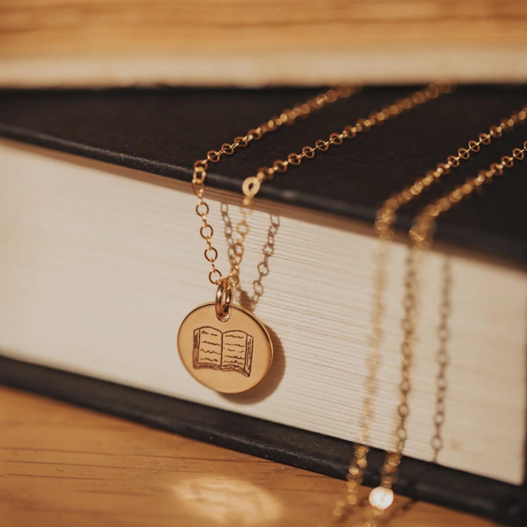 Engraved Open Book Necklace | 14k Gold Filled Bookish Jewelry - Etsy