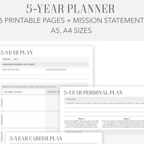 5 Year Planner Personal Career Yearly Planner 7 Pages A4 A5 - Etsy