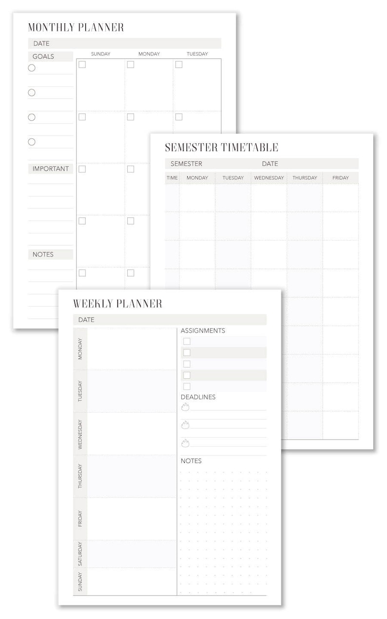 Student Planner Monthly Weekly Daily Planner 15 Pages A4 A5 - Etsy