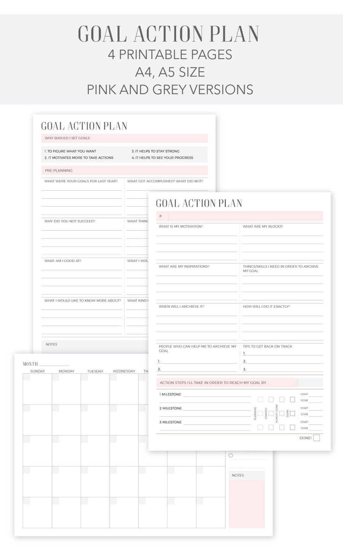 Goal Action Plan Printable Weekly Planner Calendar Planner 2020-2021 A4 ...