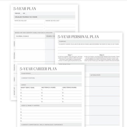 5 Year Planner Personal Career Yearly Planner 7 Pages A4 A5 - Etsy