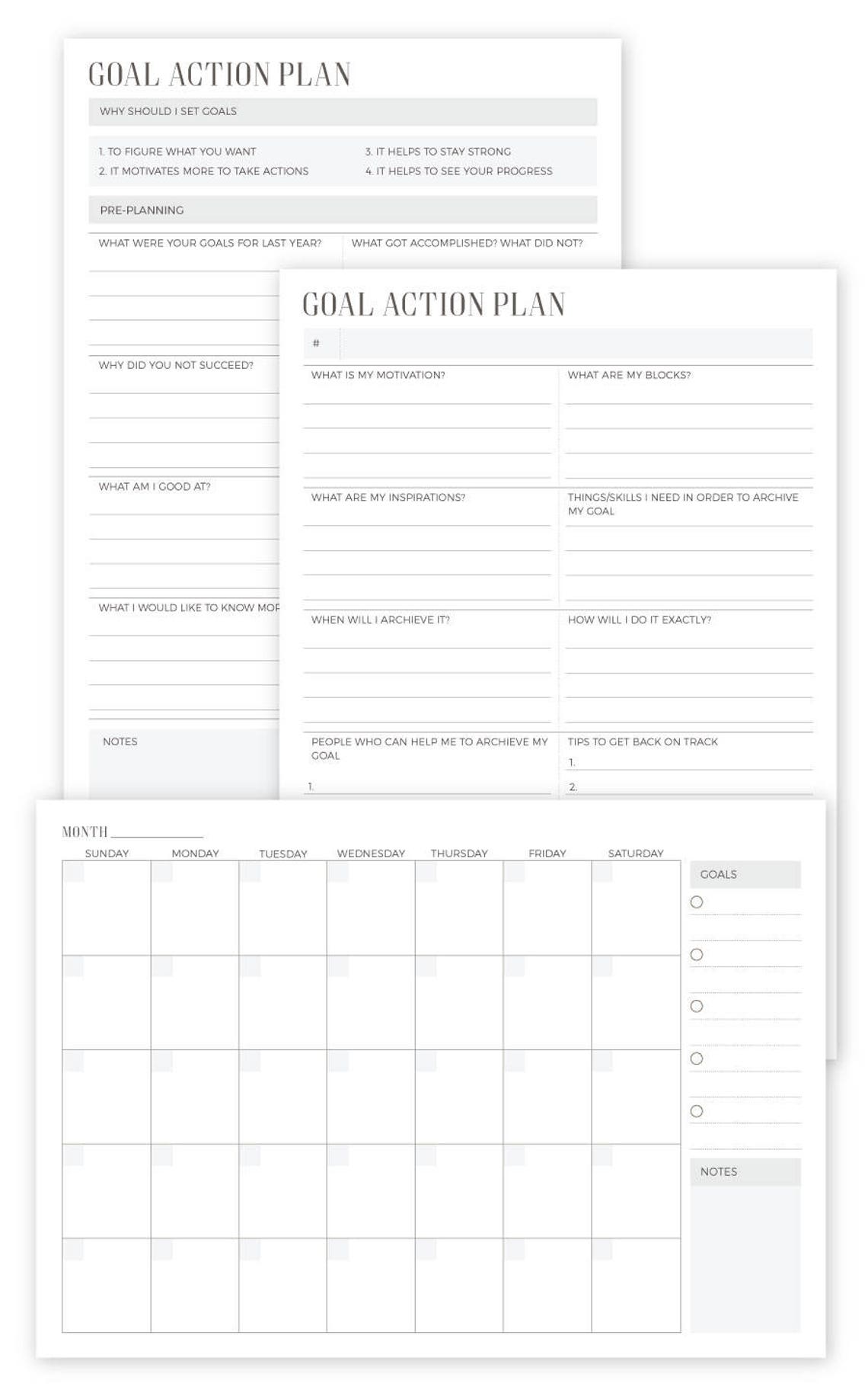 Goal Action Plan Printable Weekly Planner Calendar Planner 2020-2021 A4 ...