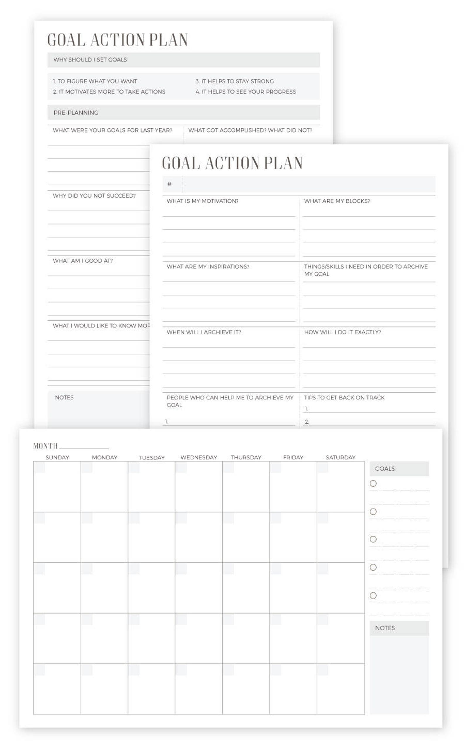 Goal Action Plan Printable Weekly Planner Calendar Planner 2020-2021 A4 ...