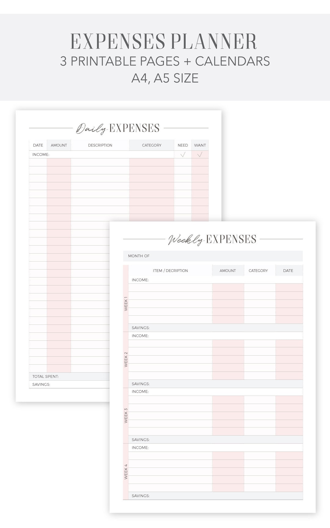 Expenses Planner Budget Planner Calendars 2018-2020 A4 A5 - Etsy