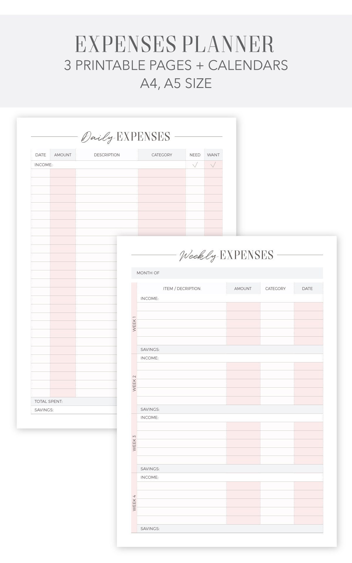 Expenses Planner Budget Planner Calendars 2018-2020 A4 A5 - Etsy