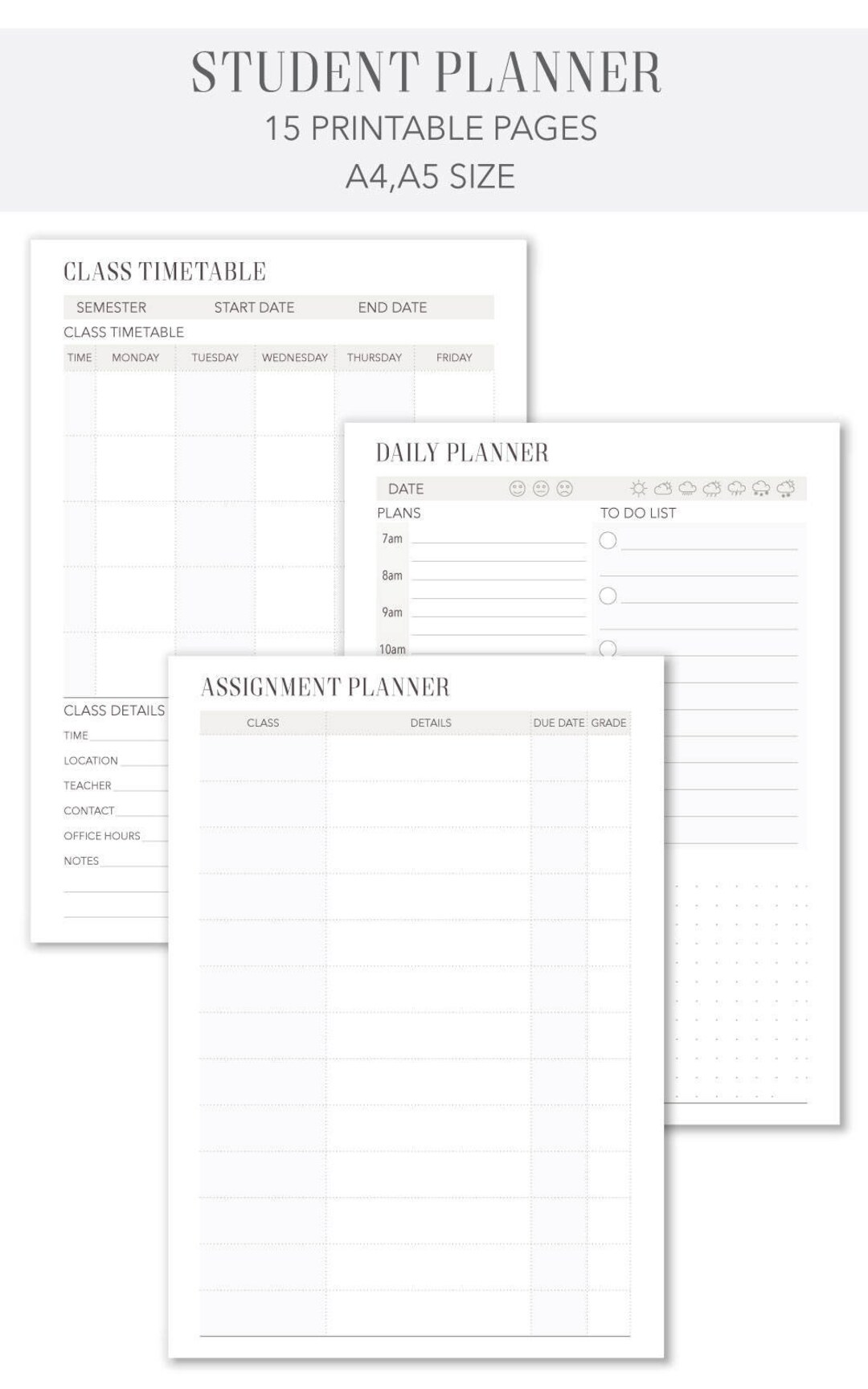 Student Planner Monthly Weekly Daily Planner 15 Pages A4 A5 - Etsy