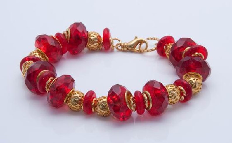 Bracelet, Red and Gold - Etsy