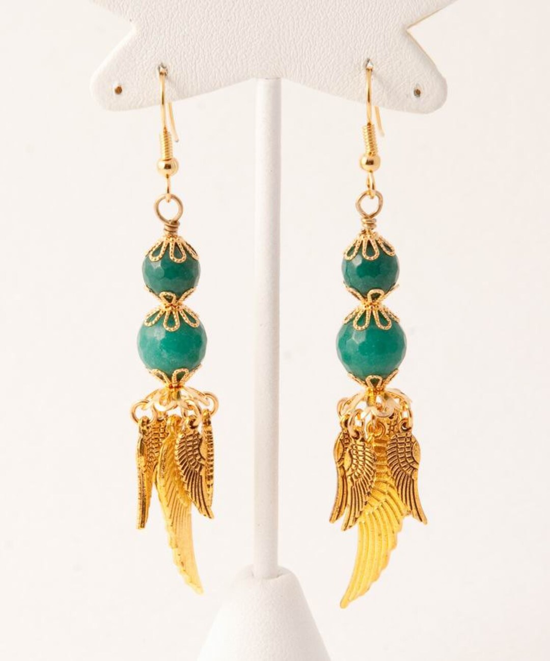 Genuine Teal Jade W/gold Wing Charms - Etsy