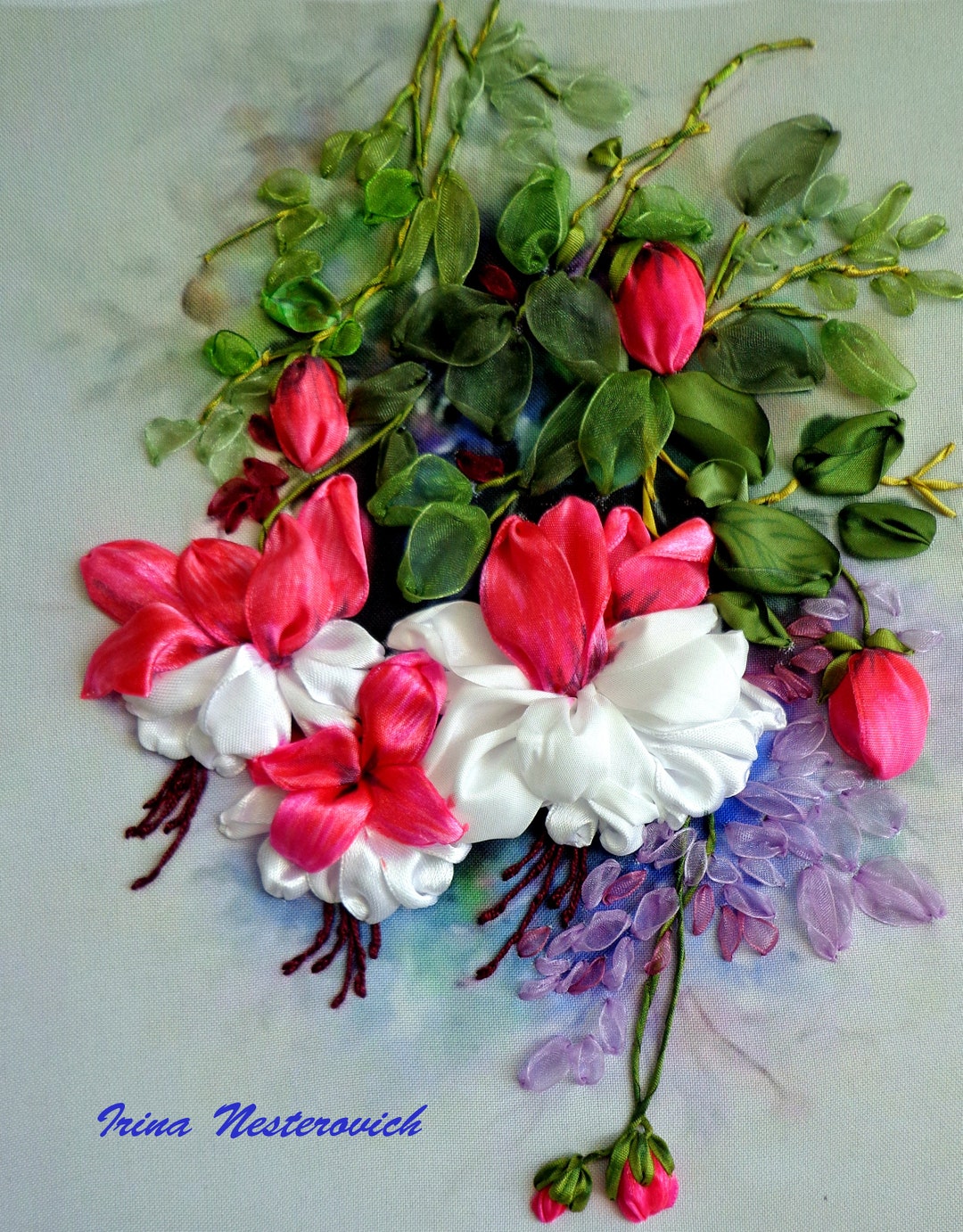 Pink Fuchsia 3D Silk Ribbon Embroidered Picture - Etsy