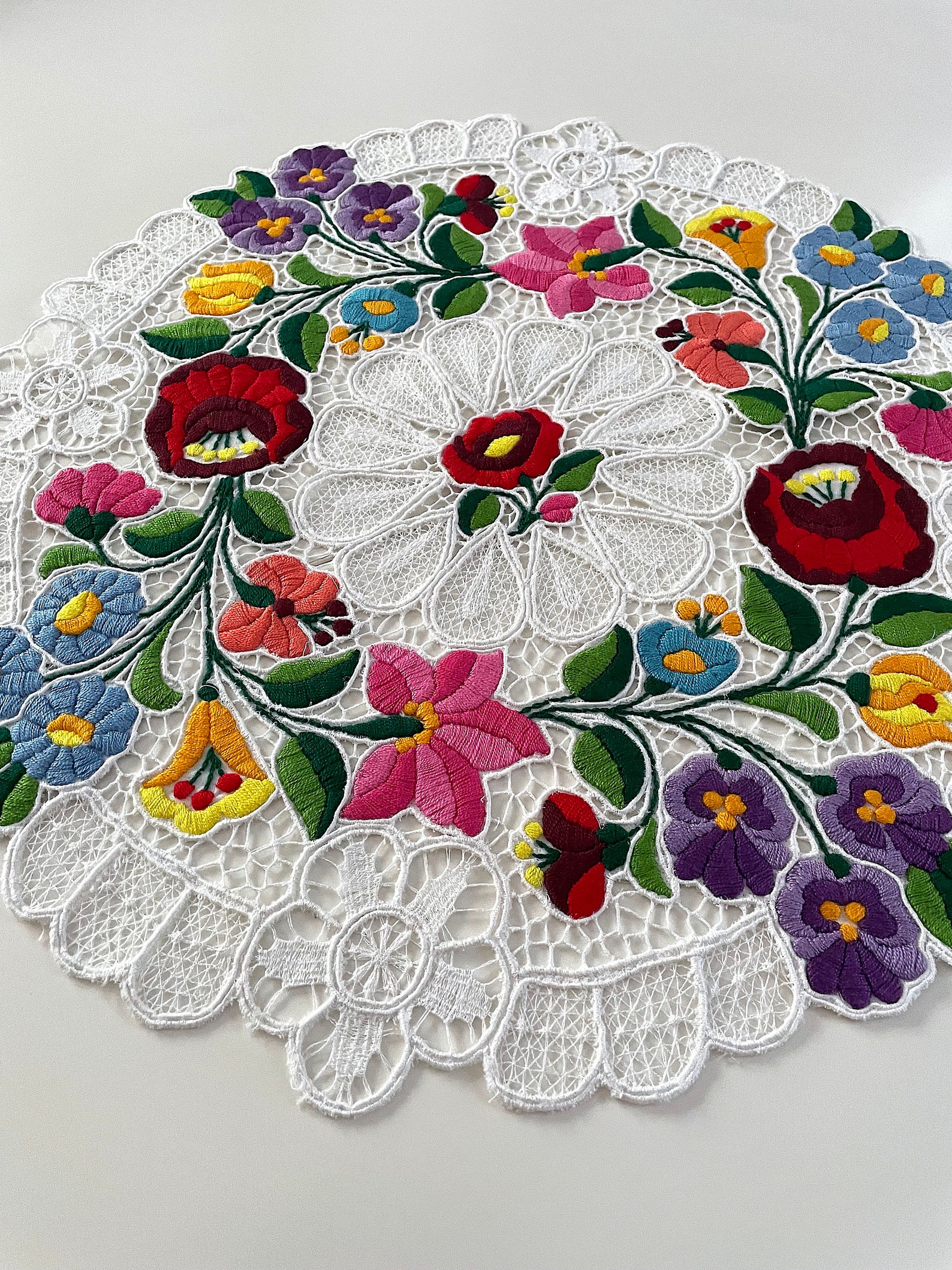 Round Openwork Embroidered Tablecloth. Hungarian Hand - Etsy
