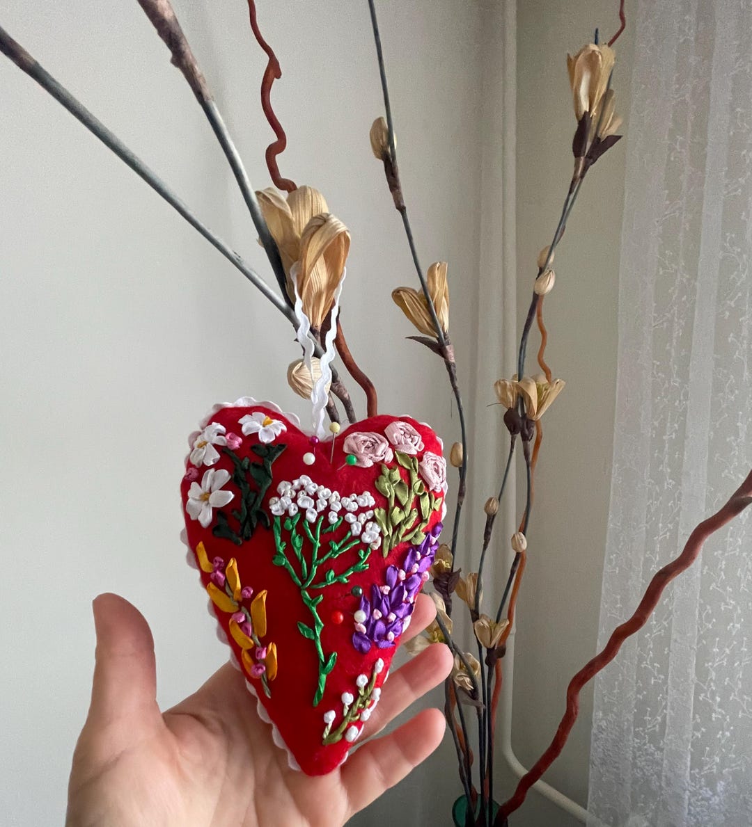 Hand-embroidered Pin Cushion, Heart-shaped Pincushion, Pin Accessory ...