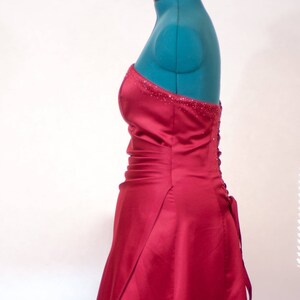 Red Corset Strapless Satin Prom Dress, Vintage 1990s Prom Dress - Etsy