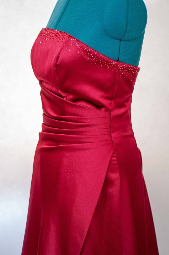 Red Corset Strapless Satin Prom Dress, Vintage 1990s … - Gem