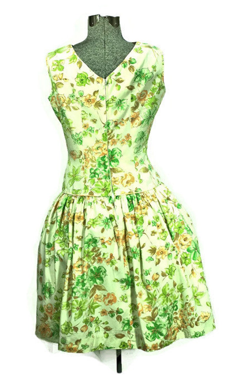 1950 Cotton Day Dress. Vintage Spring Drop Waist Cotton Dress. Size ...