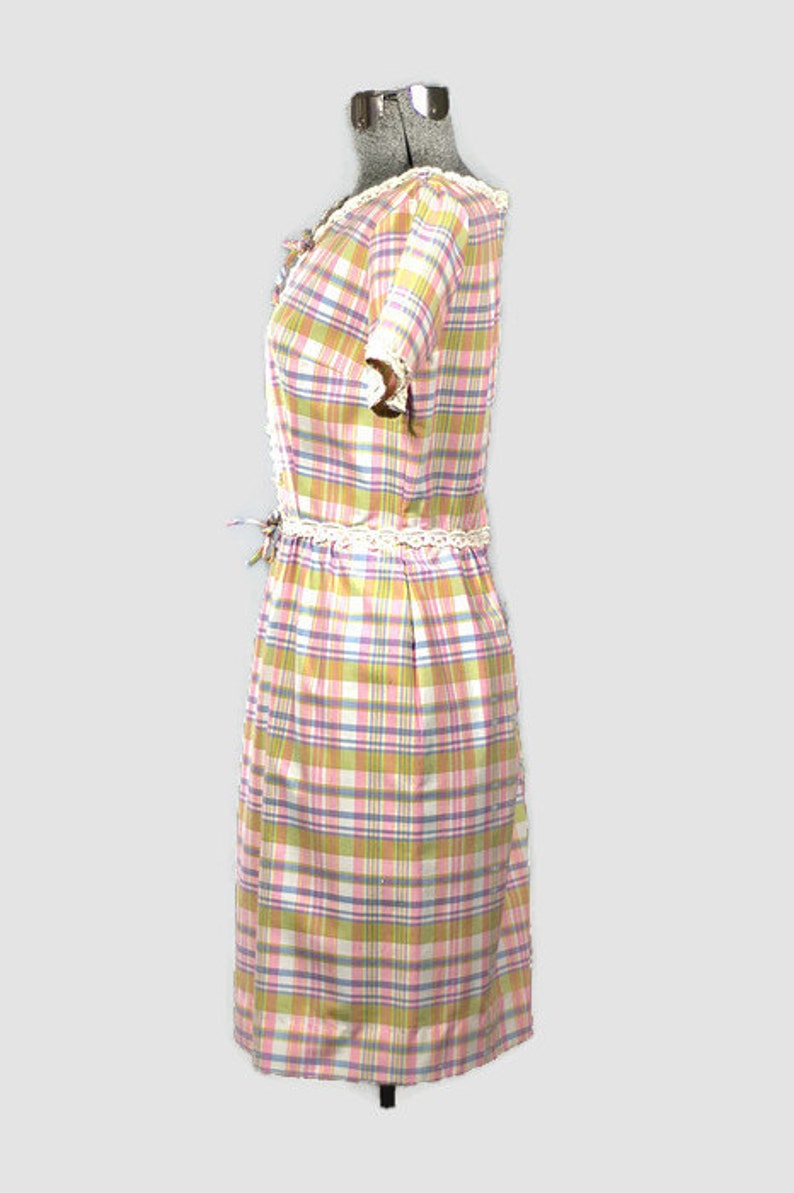 1960's Cotton Dress. Vintage Spring Cotton Plaid Shift Dress. Size ...