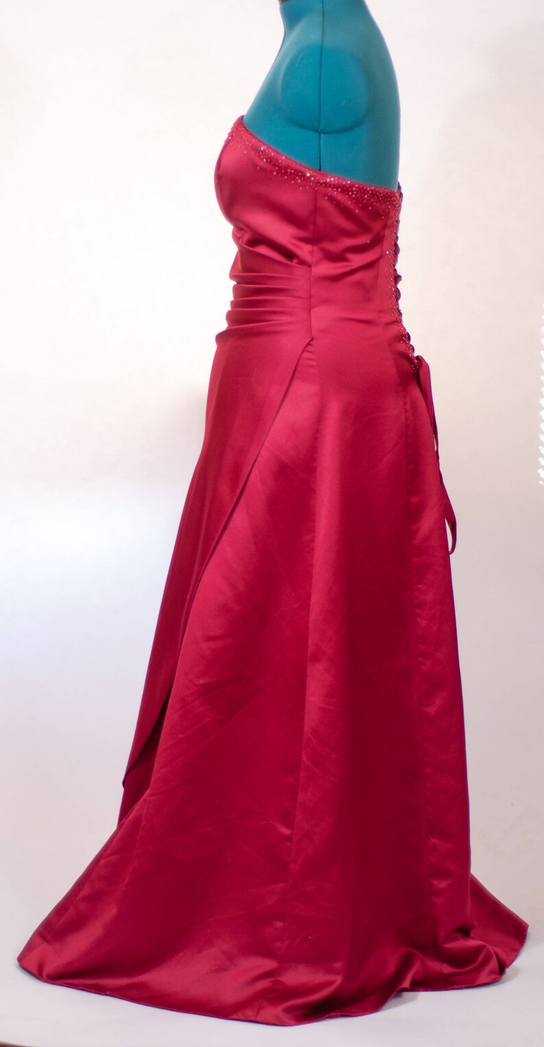 Red Corset Strapless Satin Prom Dress, Vintage 1990s Prom Dress - Etsy