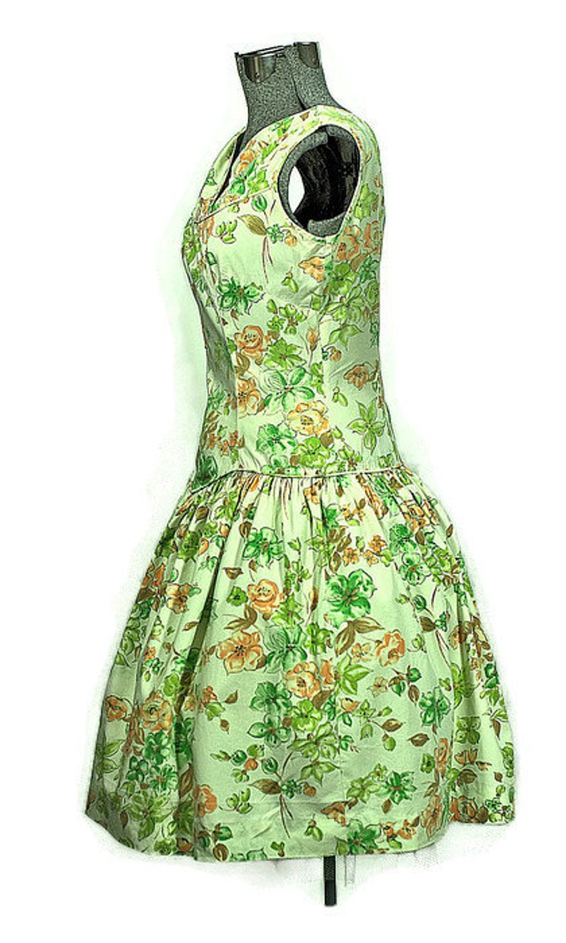 1950 Cotton Day Dress. Vintage Spring Drop Waist Cotton Dress. Size ...