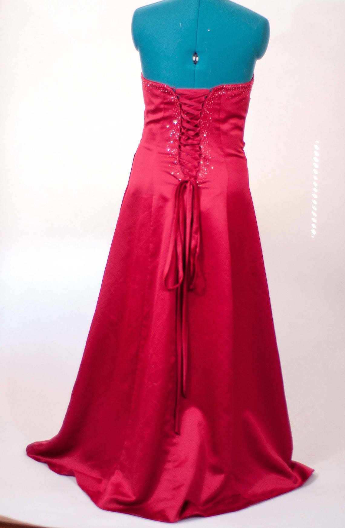 Red Corset Strapless Satin Prom Dress, Vintage 1990s Prom Dress - Etsy