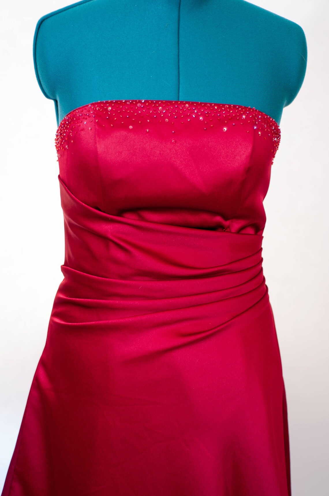 Red Corset Strapless Satin Prom Dress, Vintage 1990s Prom Dress - Etsy