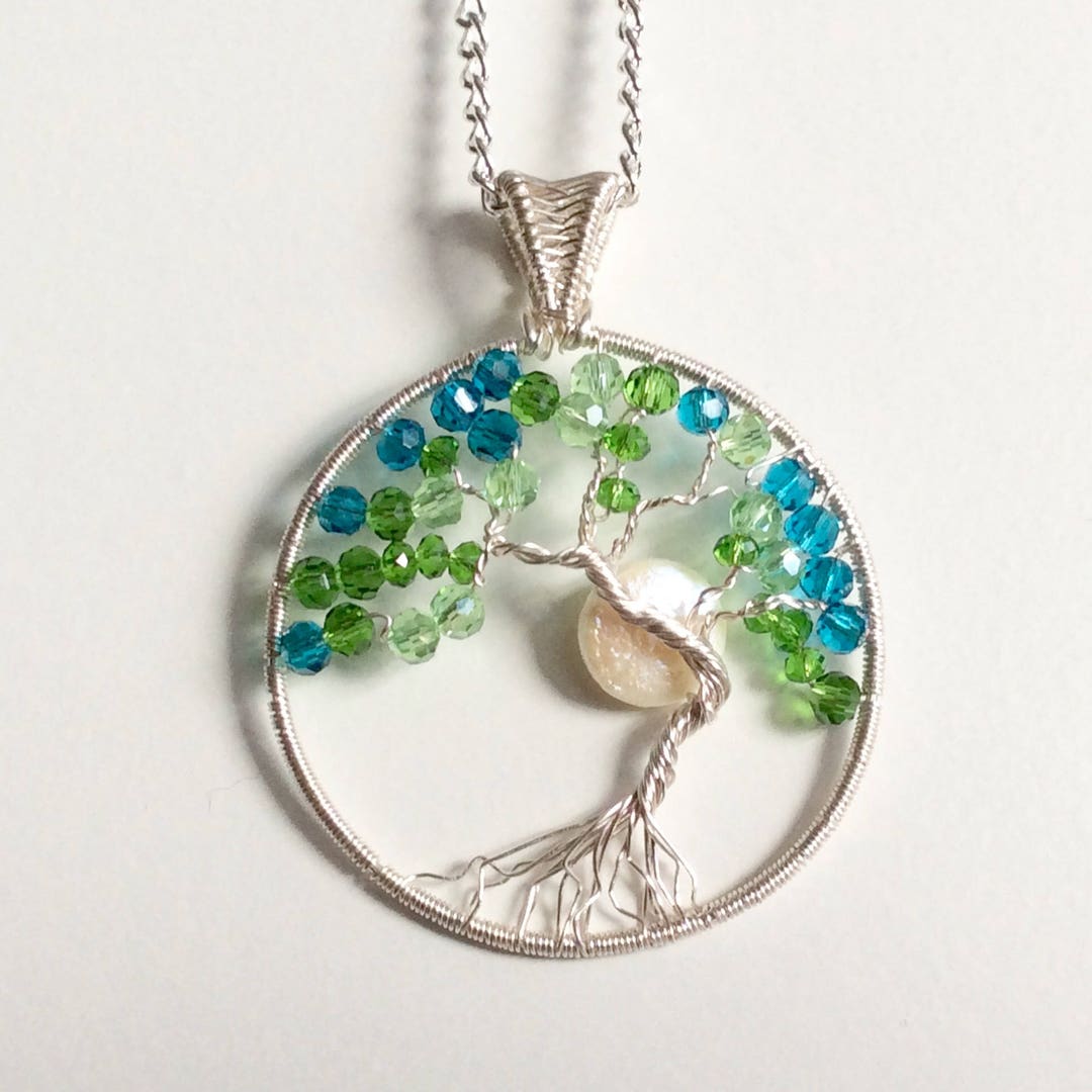 Tree of Life Pendant, Blue and Green Tree of Life, Crystal Pendant ...