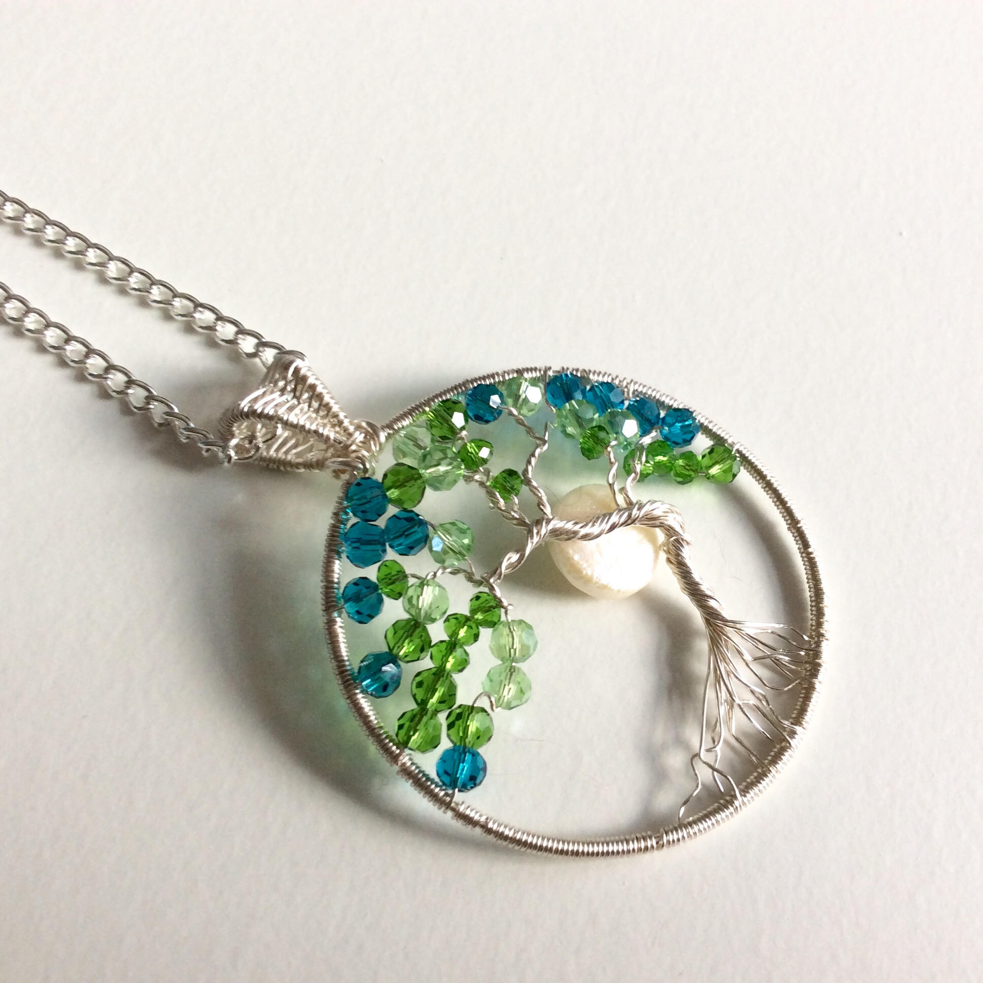 Tree of Life Pendant, Blue and Green Tree of Life, Crystal Pendant ...