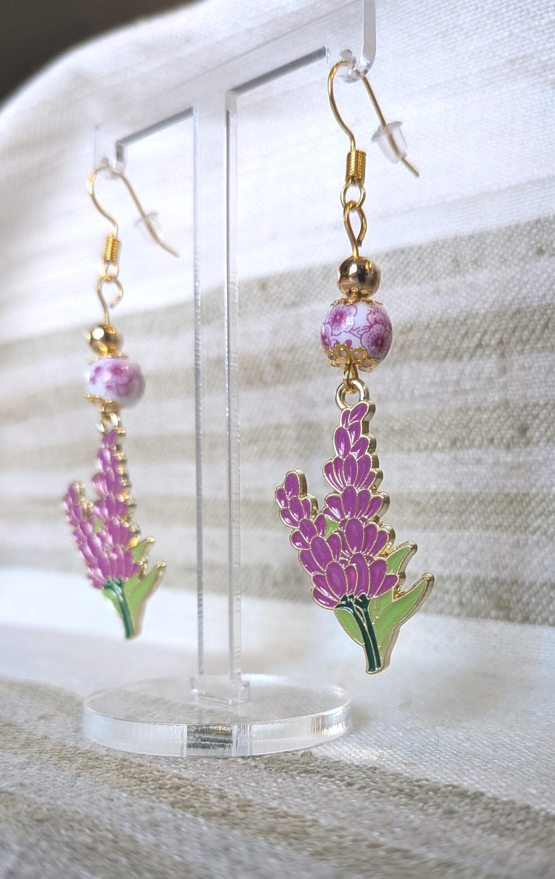 Lavender Bloom – Floral Drop Earrings Gold Tone Wire - Etsy