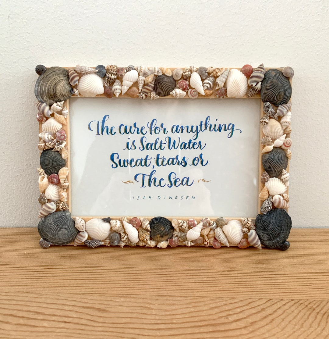Small Framed Salt Water Quote Seaside Art Mixed Shell Art Frame Small ...