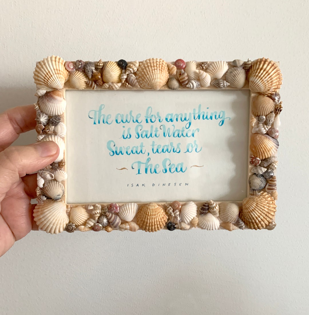 Small Shell Frame With Calligraphy Salt Water Quote Mixed Shell Art ...