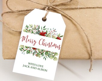 Christmas Gift Tag Printable Template, Square Holiday Gift Tag, Merry ...