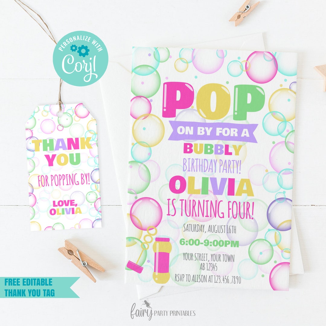 EDITABLE Bubble Birthday Invitation, Girl Bubble Birthday Editable ...
