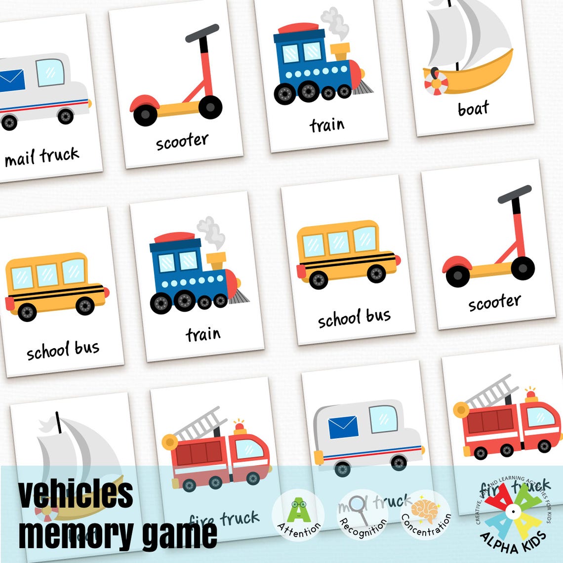 Printable Memory Game Cards, Transportation Matching Cards, Vehicles ...