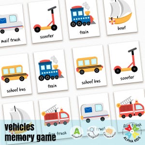 Printable Memory Game Cards, Transportation Matching Cards, Vehicles ...
