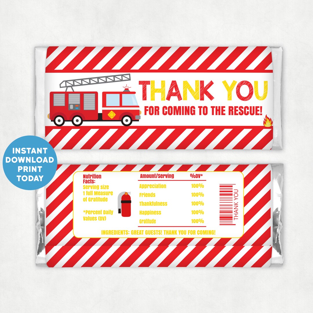 Printable Fire Engine Birthday Thank You Candy Bar Labels, Fire Truck ...