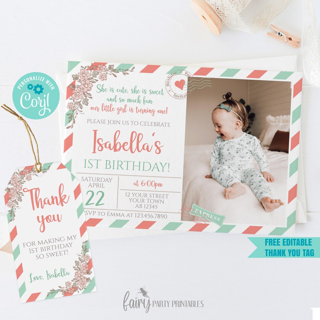 EDITABLE Vintage Postcard Flower Birthday Invitation, Postcard Photo ...