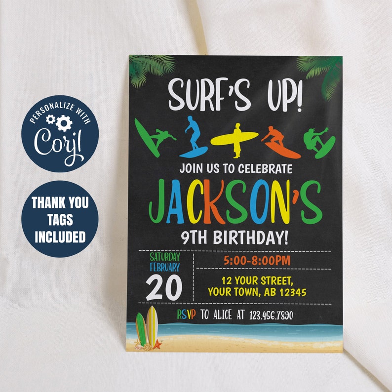 EDITABLE Surf's up Birthday Party Invitation Surfboard - Etsy