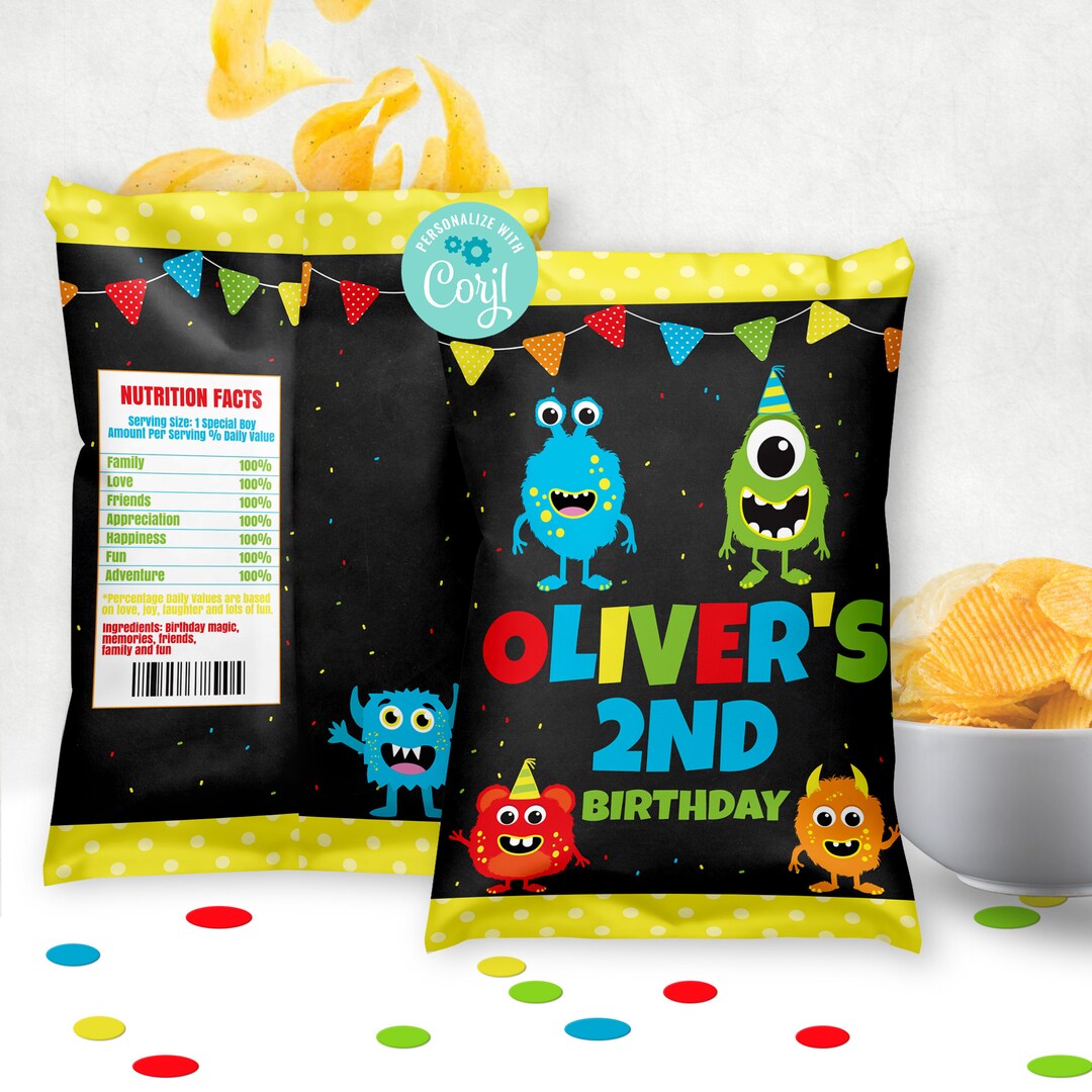 EDITABLE Monsters Chips Bag Labels, Monsters Birthday Party Chips Bag ...