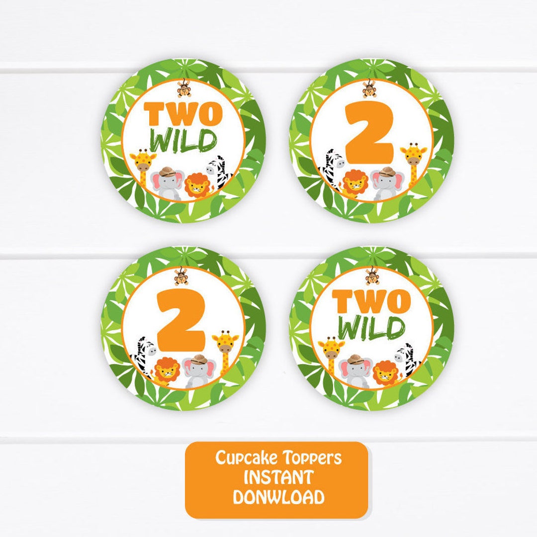 Printable Safari Cupcake Toppers, Two Wild Cake Toppers, Jungle Two ...