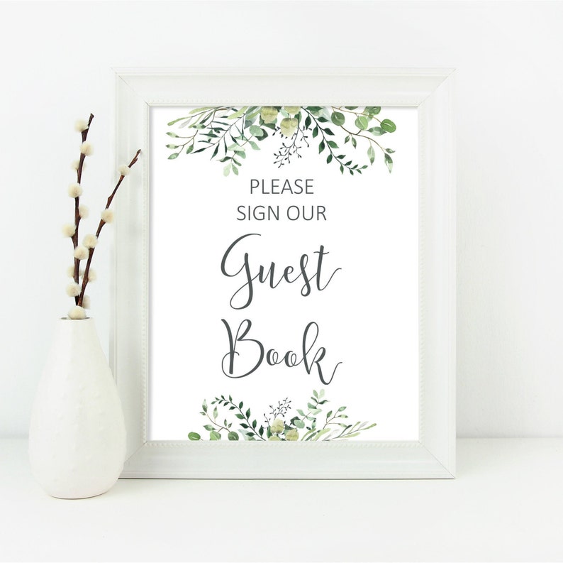Printable Greenery Guest Book Table Sign Botanic Baby Shower | Etsy
