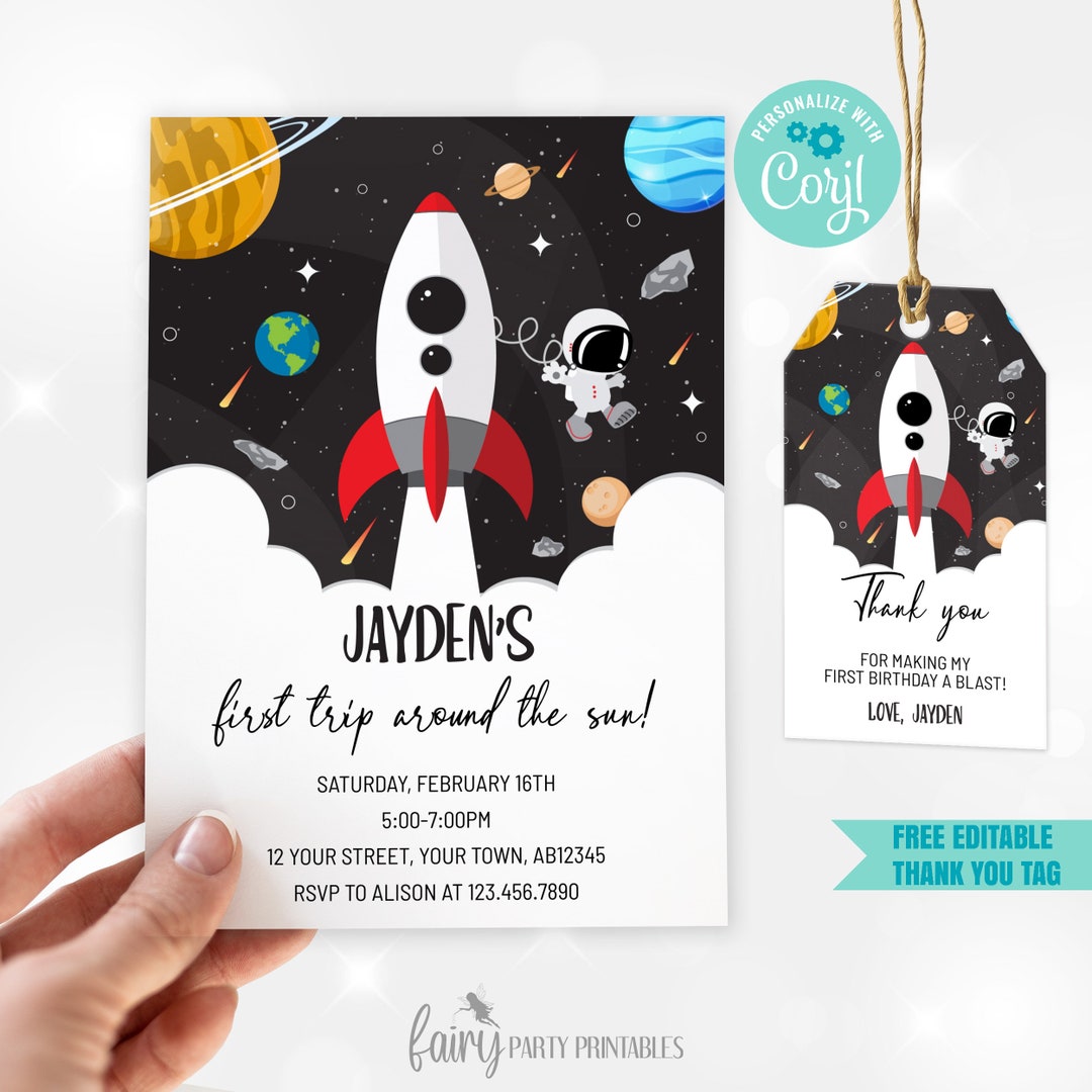 EDITABLE Outer Space Birthday Invitation Template, Rocket Ship ...