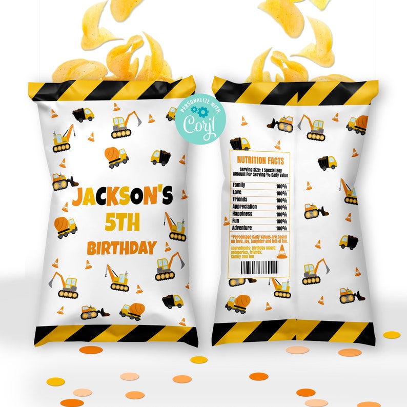 EDITABLE Construction Chips Bag Labels Dump Truck Digger - Etsy