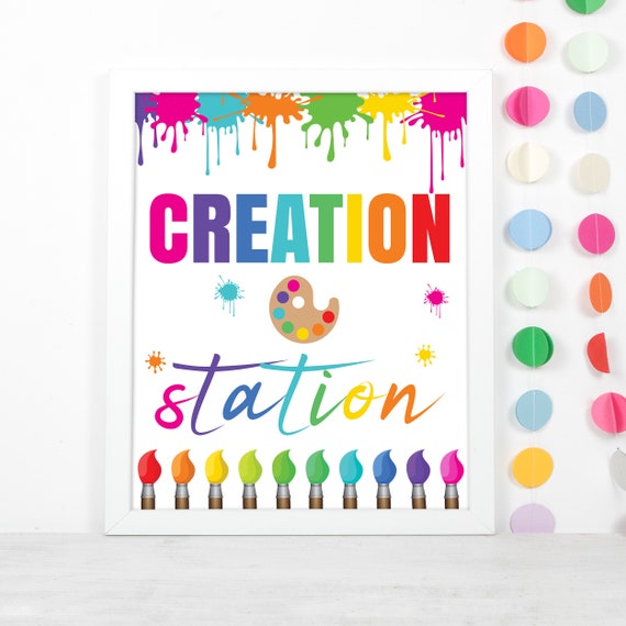 Printable Creation Station Birthday Sign Paint Station | Etsy
