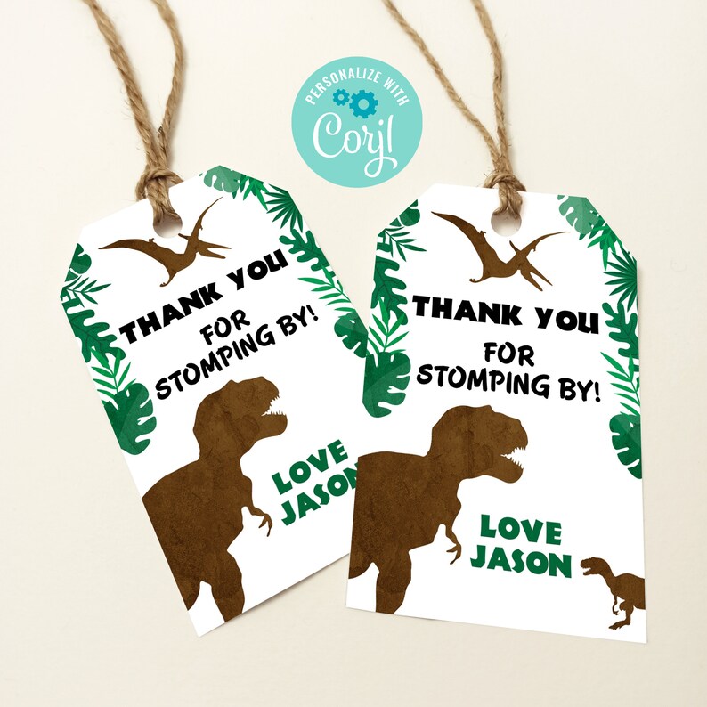 EDITABLE Printable Dinosaur Birthday Favor Thank You Tag - Etsy
