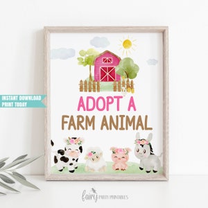 Printable Adopt a Farm Animal Birthday Table Sign, Farm Animals ...