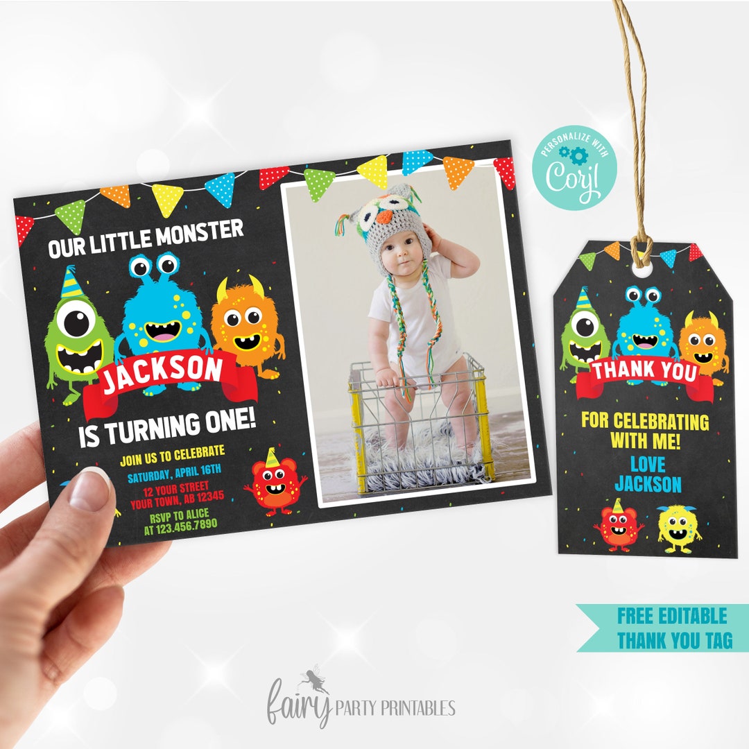 EDITABLE Printable Monster Boy Photo Birthday Invitation, Monster ...