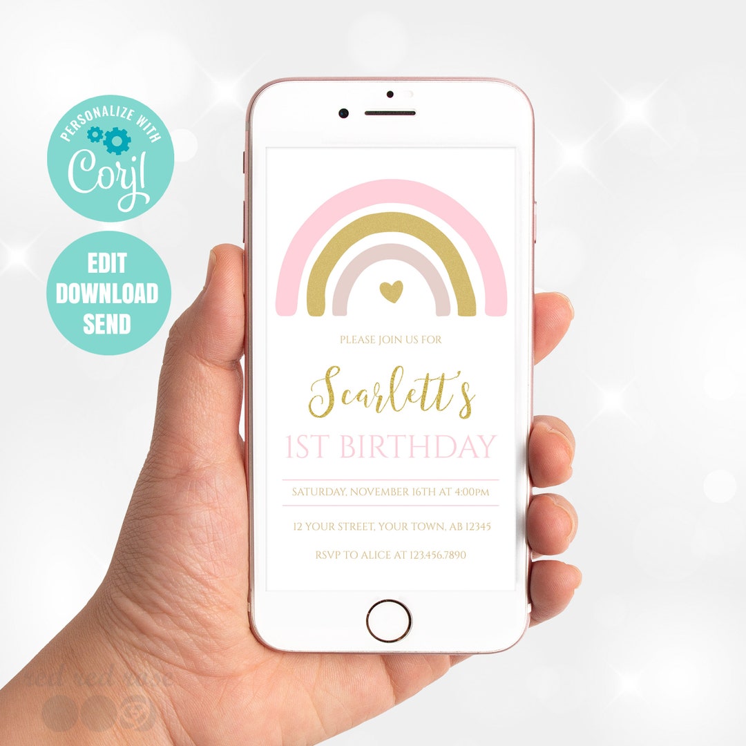 EDITABLE Digital E-vite, Rainbow Boho Birthday Invitation, Boho Rainbow ...
