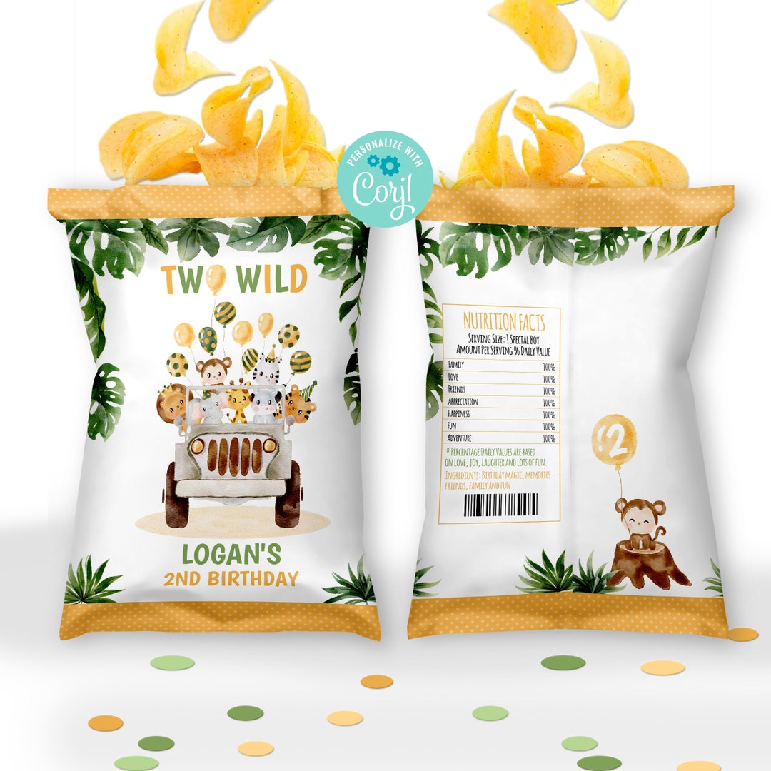 EDITABLE Safari Animals Chips Bag TWO WILD Birthday Party - Etsy