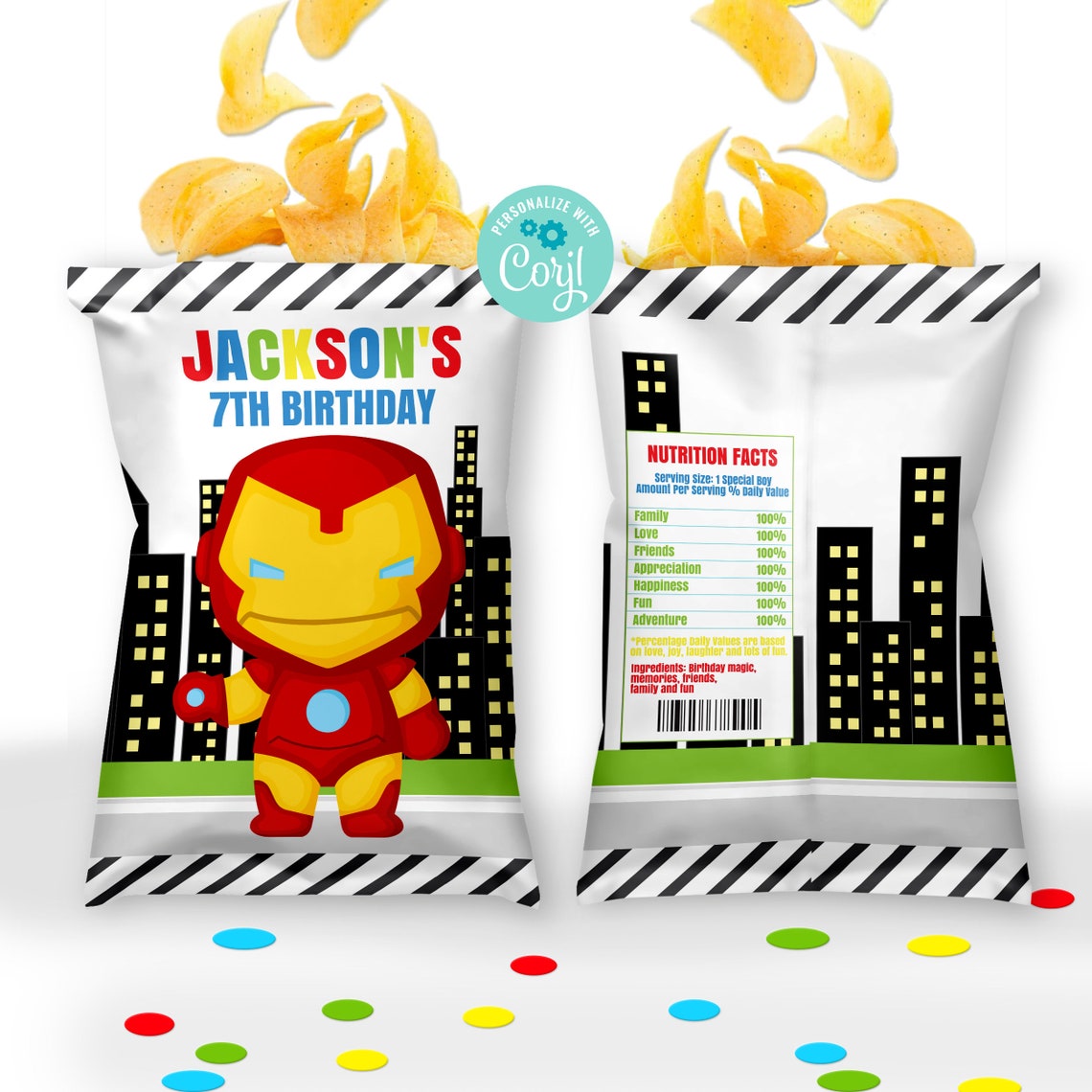 EDITABLE Superheroes Chips Bag Labels Superhero Birthday - Etsy