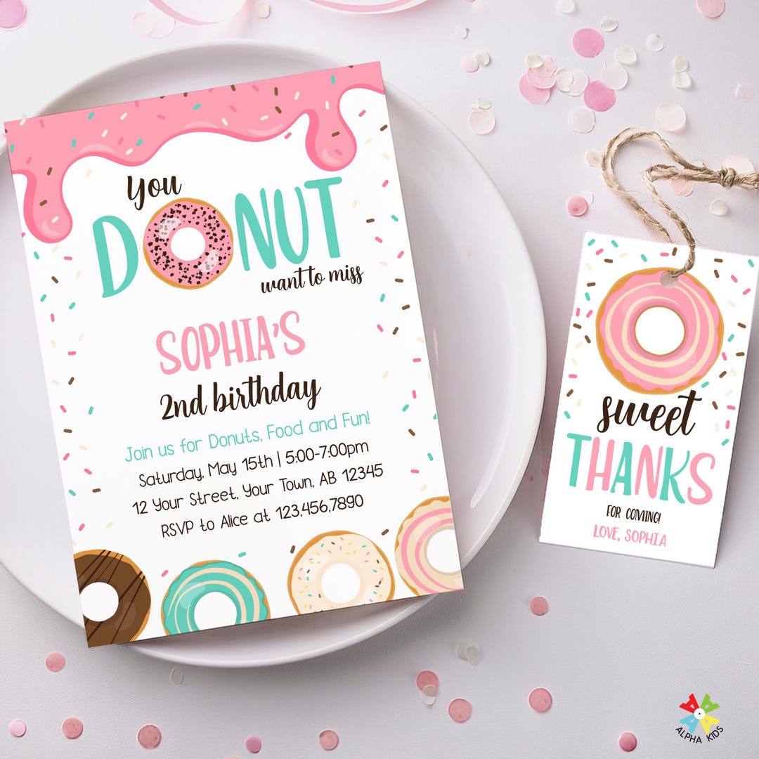 EDITABLE Printable Donut Birthday Invitation Template, Donut Birthday ...
