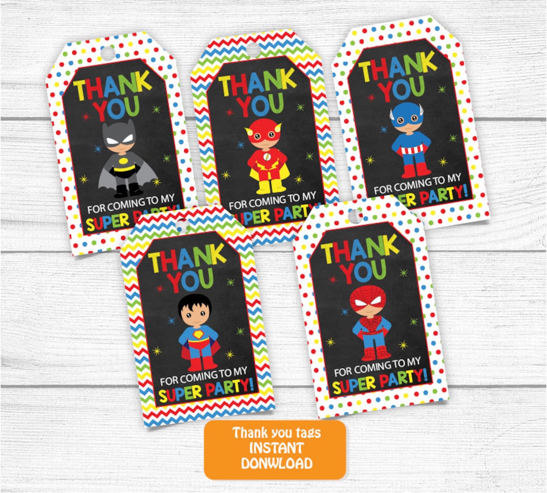 Printable Superhero Thank You Tag Boy Superhero Thank You - Etsy