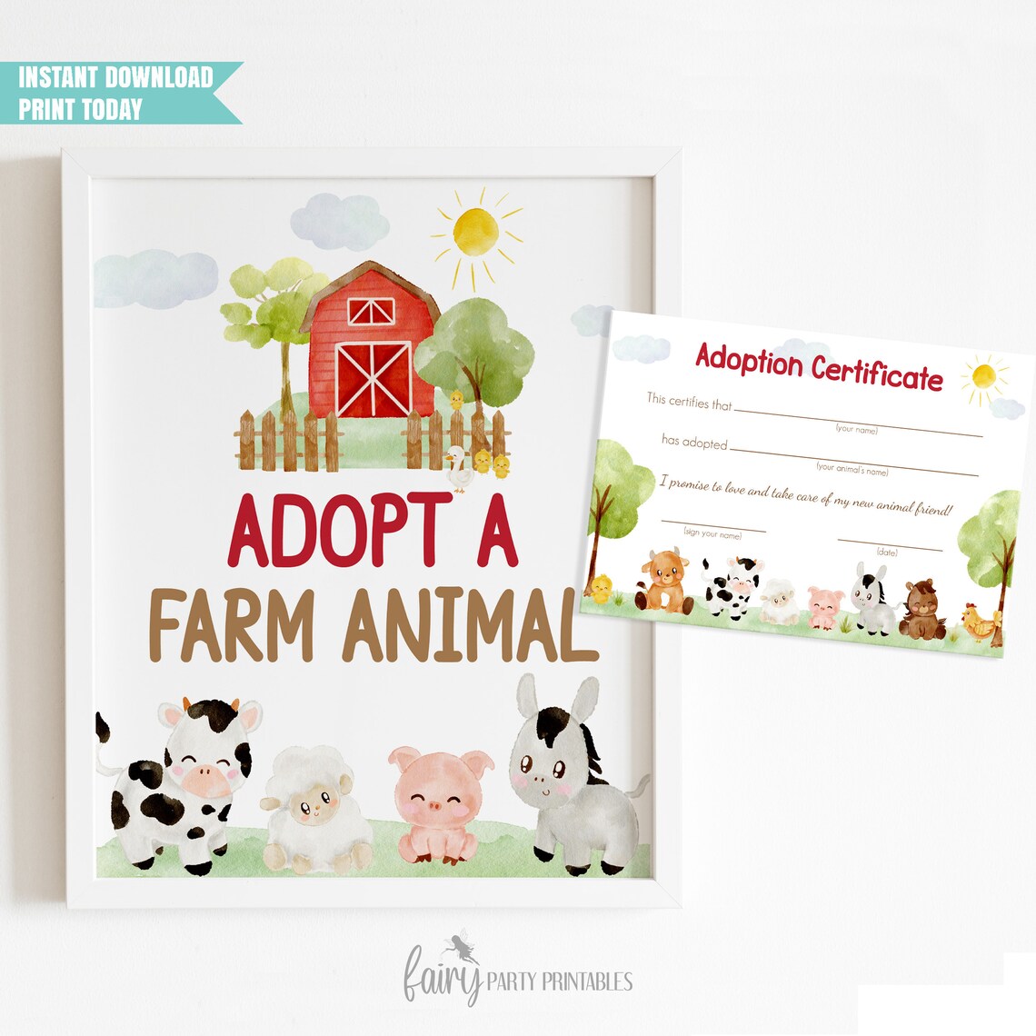 Printable Adopt a Farm Animal Birthday Table Sign Farm - Etsy
